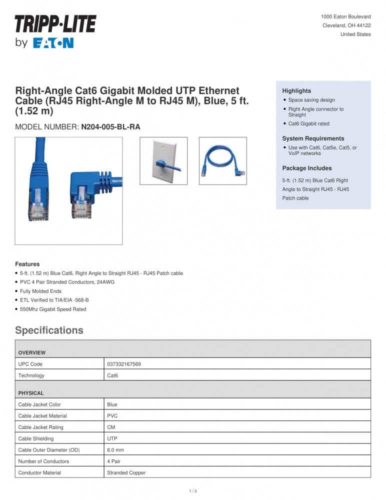 N204-005-BL-RA technical document page 1