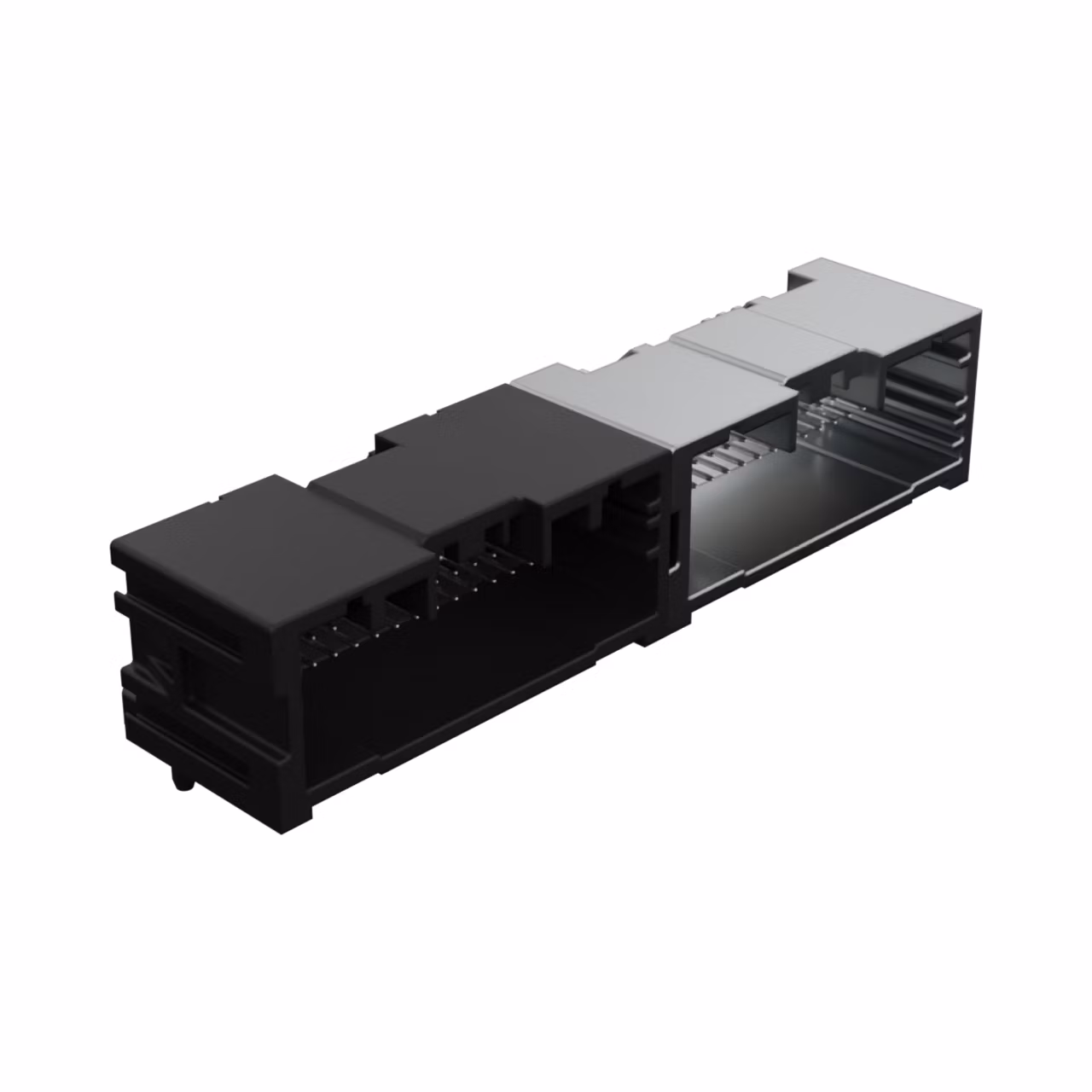 Mini50 Unsealed 2 Bay Right-Angle Headers, 72 Circuits, Bay A 34 Circuit  Hybrid, Polarization A, Black; Bay B 38 Circuit, Polarization B, Gray; Tray for sale