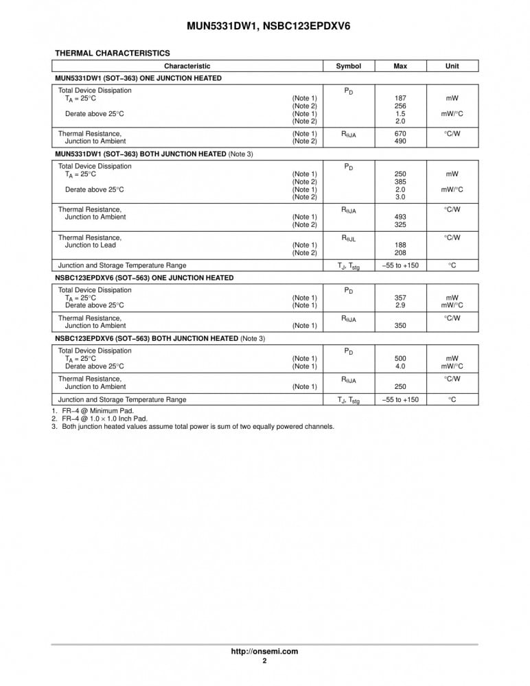 MUN5331DW1T1G datasheet page 2
