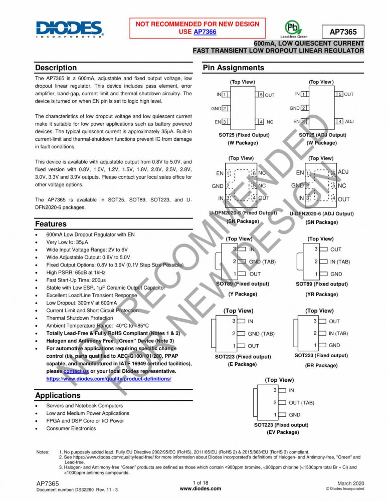 AP7365 datasheet page 1