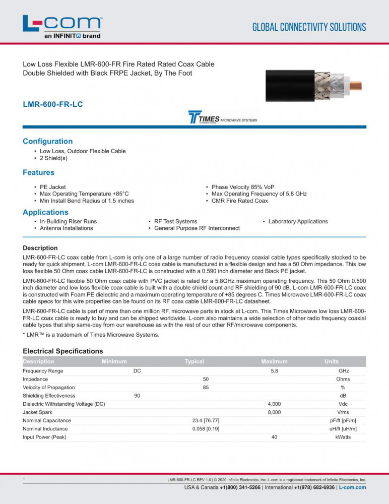 LMR-600-FR-LC technical document page 1