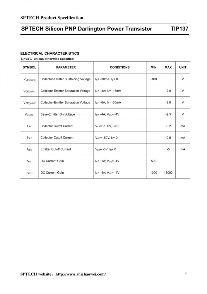 TIP137 technical datasheet page 2