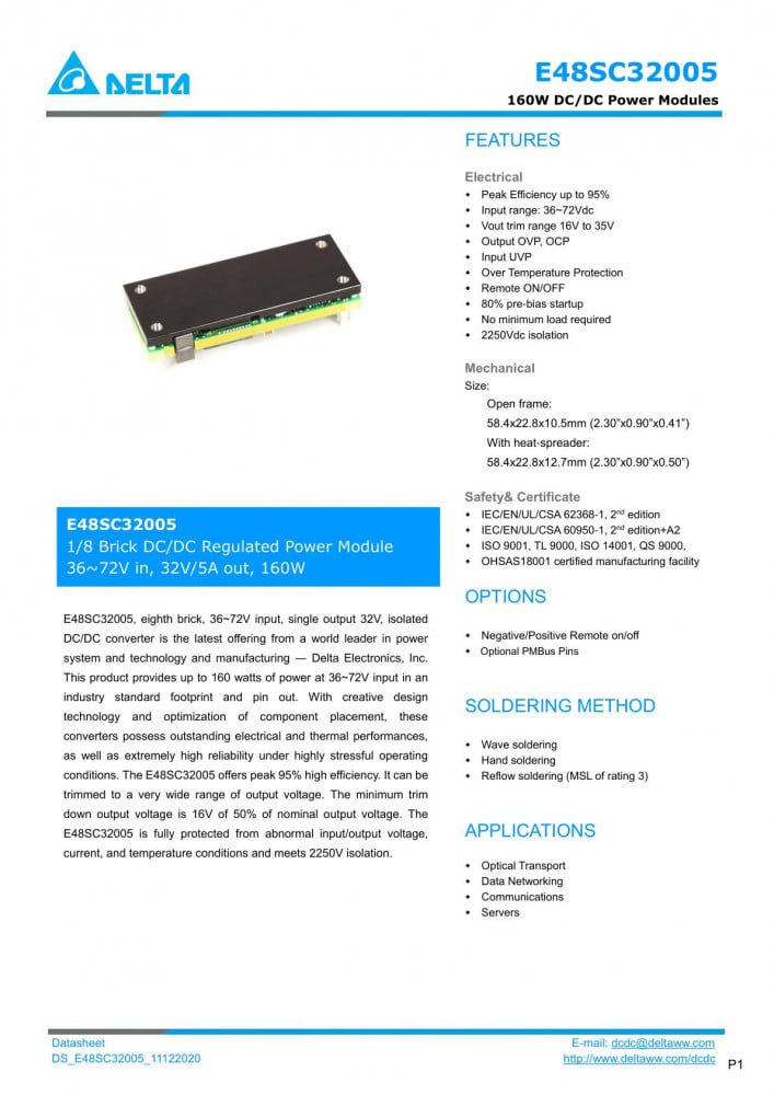 DELTA E48SC32005NRAH datasheet page 1