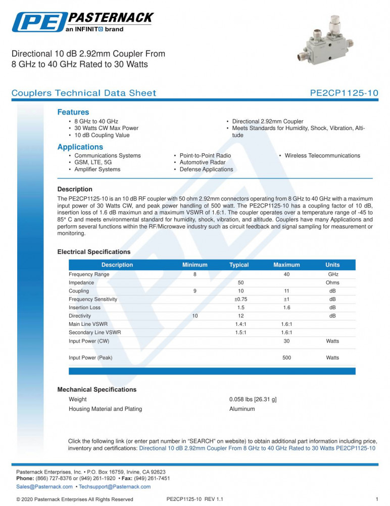 PE2CP1125-10 datasheet page 1