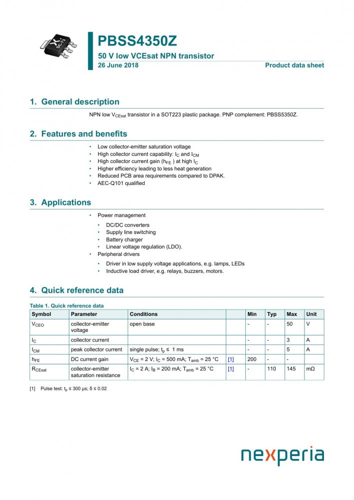 PBSS4350Z datasheet page 1
