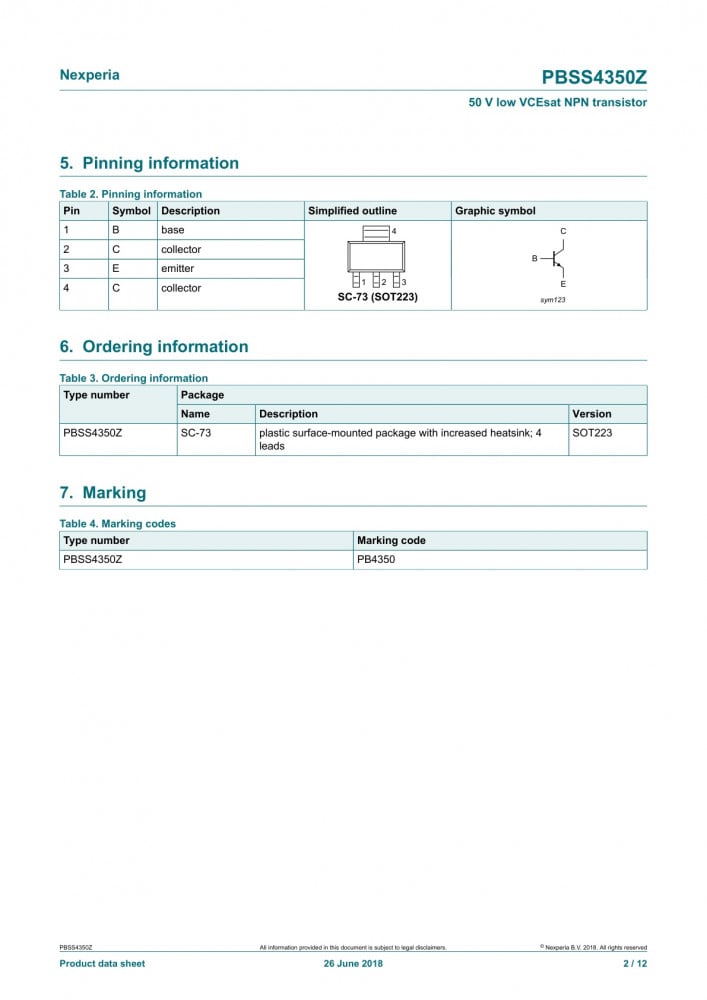 PBSS4350Z datasheet page 2