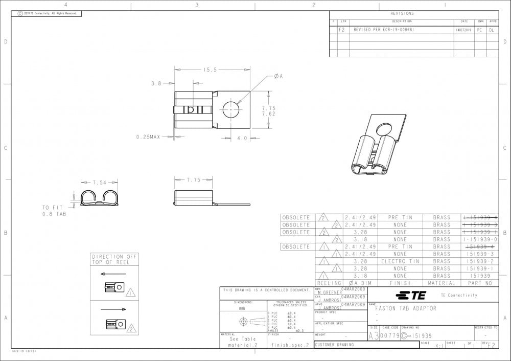 TE Connectivity drawing preview for product documentation