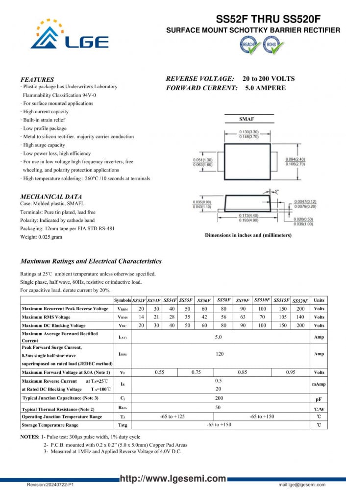 LGE SS54F(SMAF) datasheet page 1