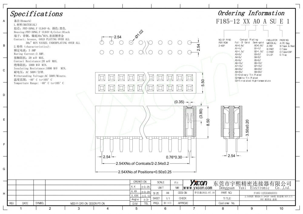 Yxcon F185-1223A0ASUE1 technical drawing preview
