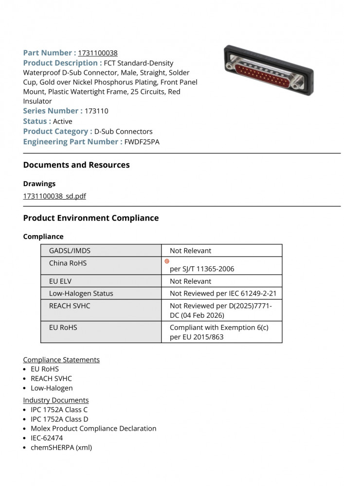 MOLEX 1731100038 drawing preview, page 1