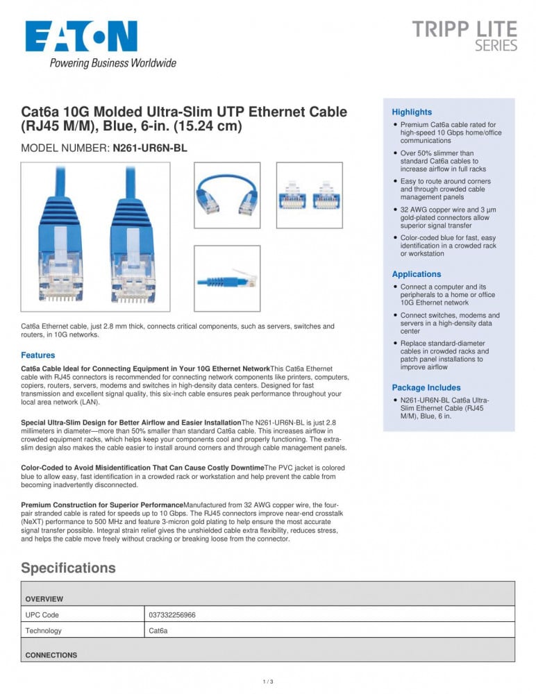 N261-UR6N-BL technical document page 1