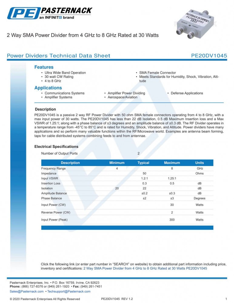 PE20DV1045 technical document page 1
