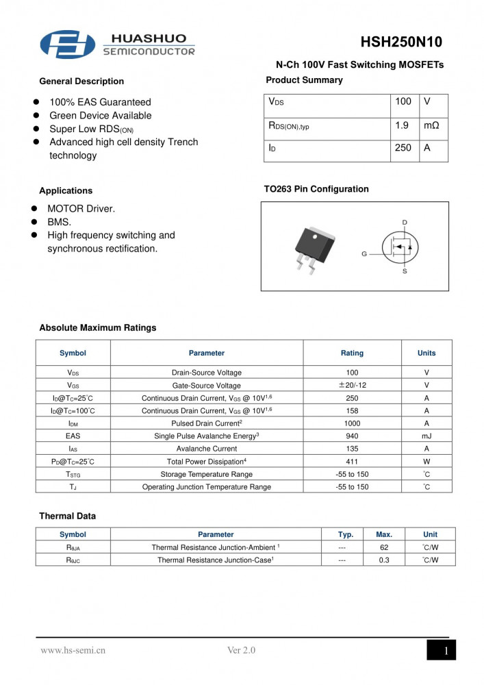 HSH250N10 technical document page 1