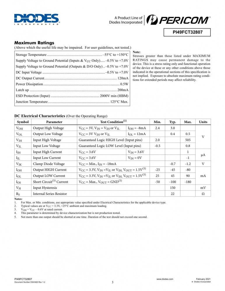 PI49FCT32807 datasheet page 3