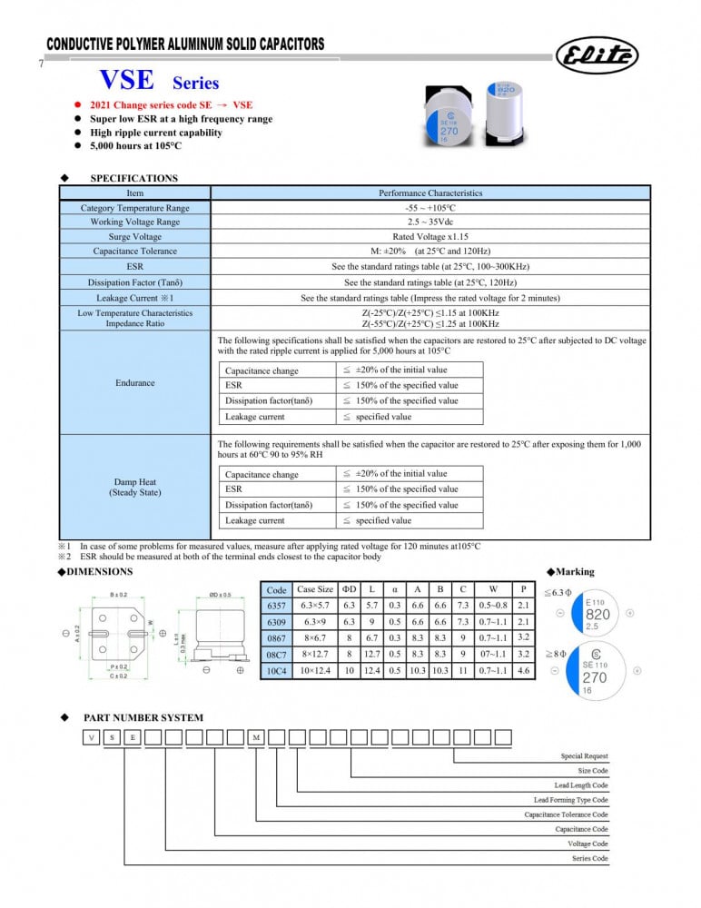 Chinsan VSE series datasheet page 1