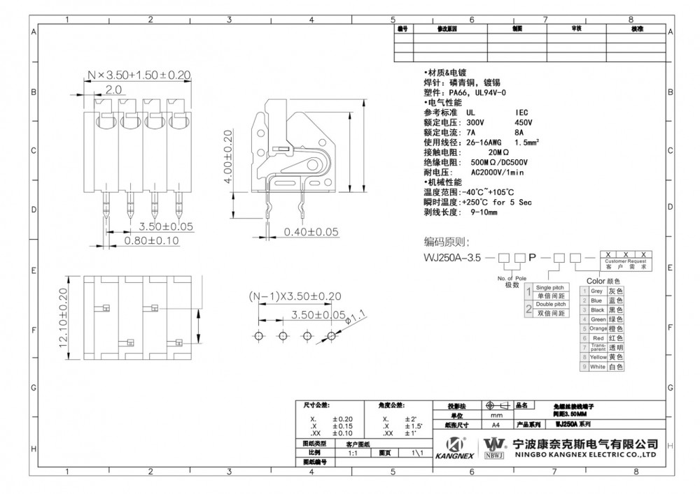 KANGNEX WJ250A series technical drawing