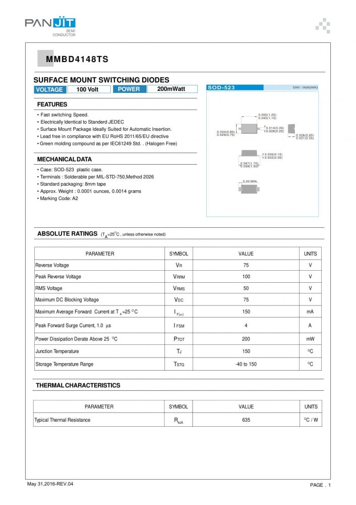 PANJIT MMBD4148TS datasheet page 1