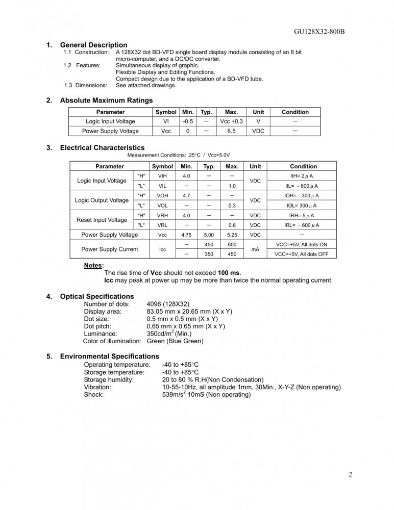 GU128X32-800B specification page 3