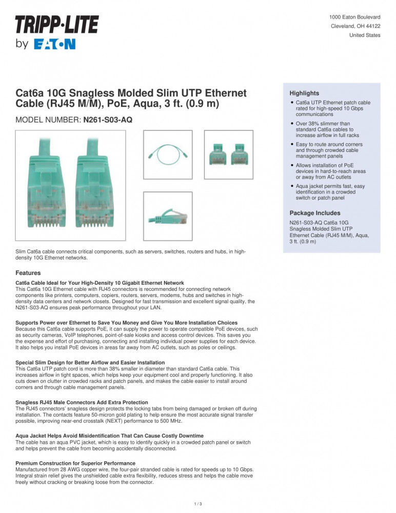 N261-S03-AQ technical document page 1