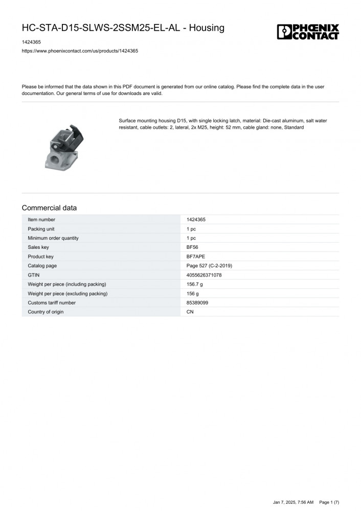 Phoenix Contact 1424365 product document page 1