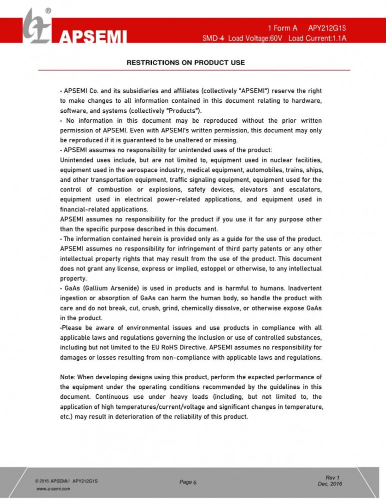 APY212G1S datasheet page 6