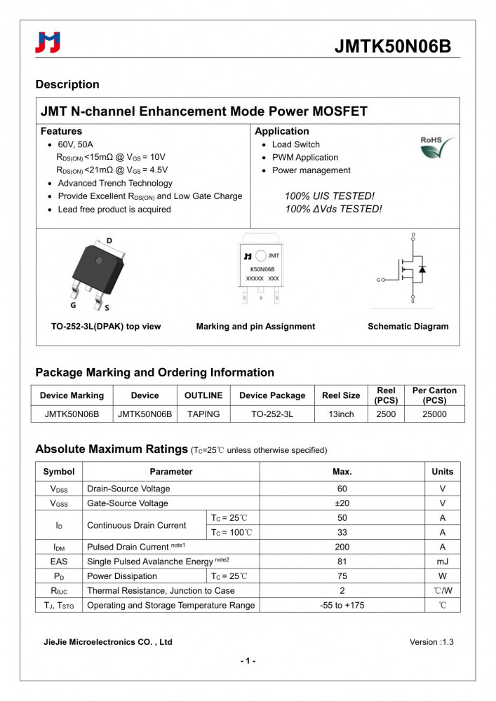 JMTK50N06B datasheet page 1