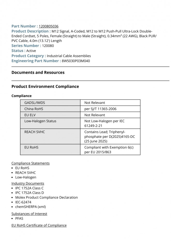Supplied product document page 1