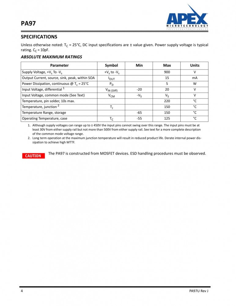 PA97PC datasheet page 4