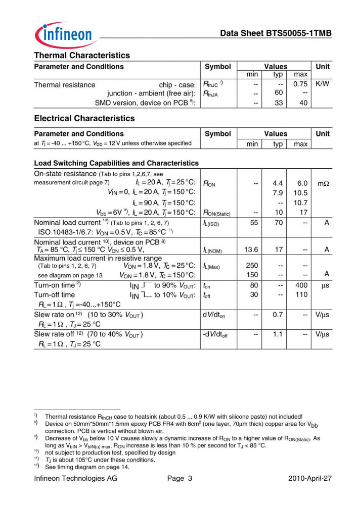 BTS500551TMBAKSA1 datasheet page 3