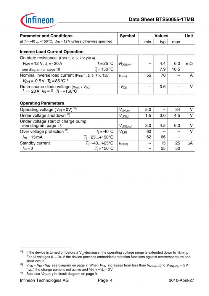 BTS500551TMBAKSA1 datasheet page 4