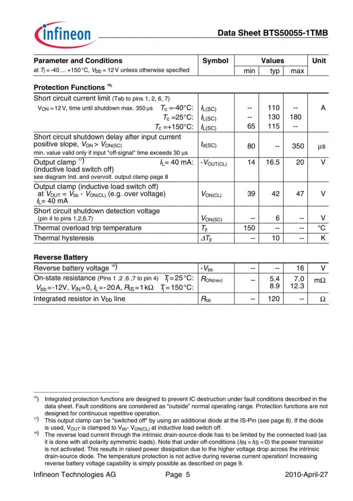 BTS500551TMBAKSA1 datasheet page 5