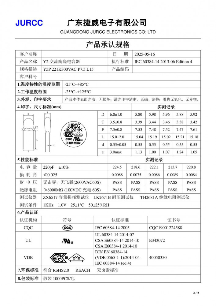 JW221K300VACP7.5 product approval document page 2
