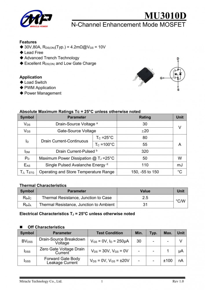MU3010D datasheet page 1
