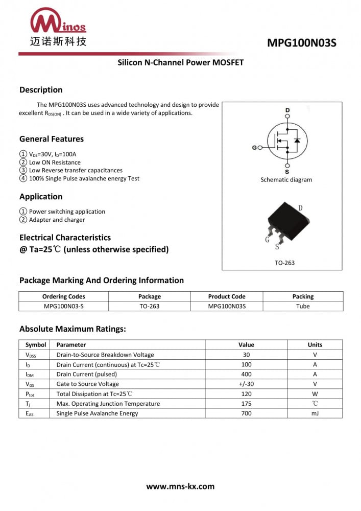 MPG100N03S datasheet page 1