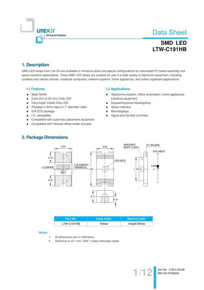 LTW-C191HB datasheet page 1