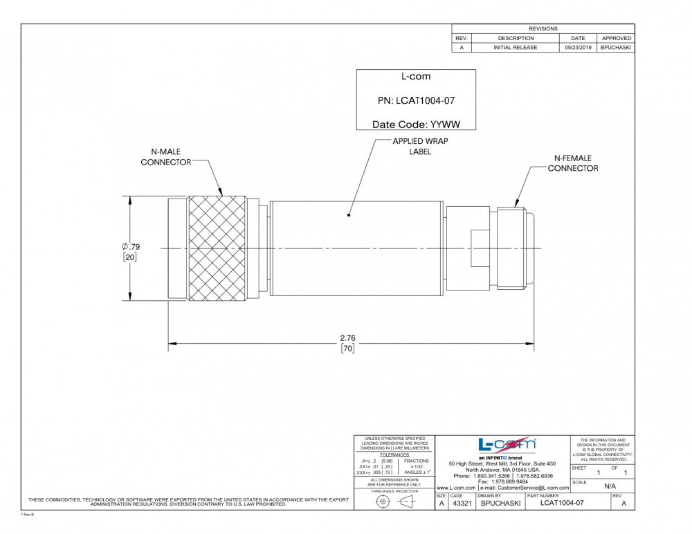 L-com LCAT1004-07 technical drawing