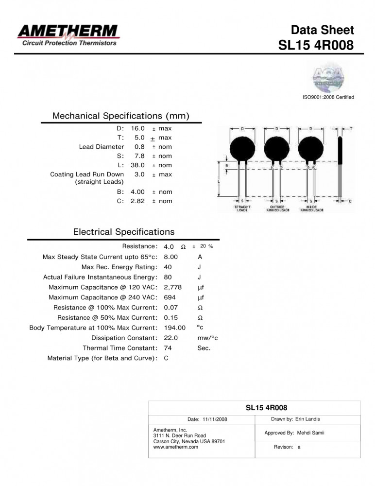 Ametherm SL15 4R008 datasheet visual reference