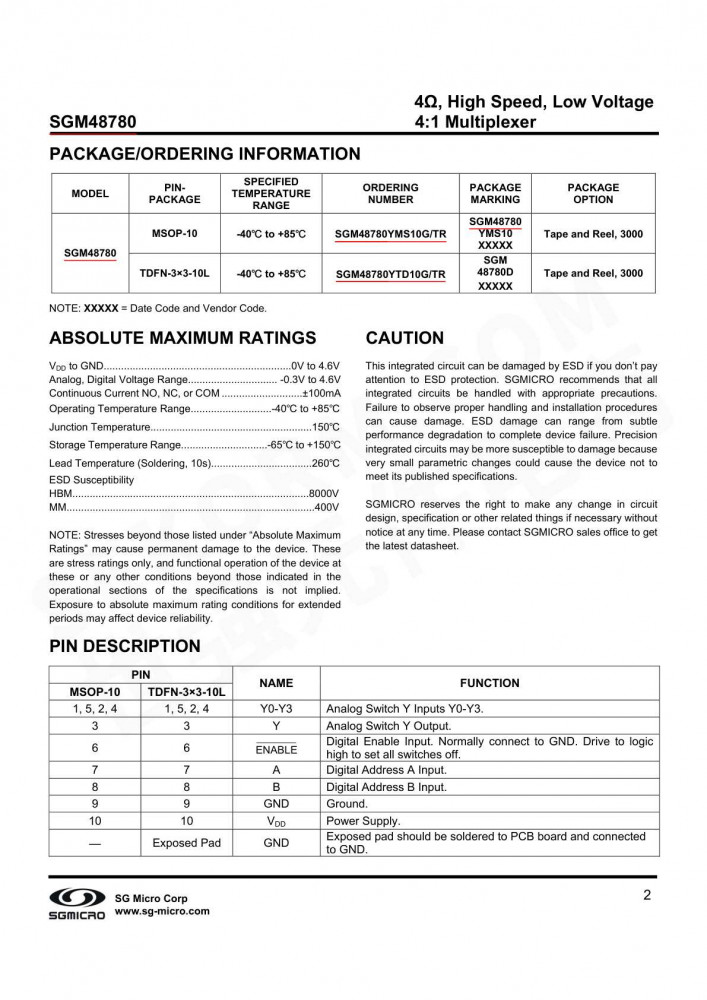 SGM48780 datasheet page 2
