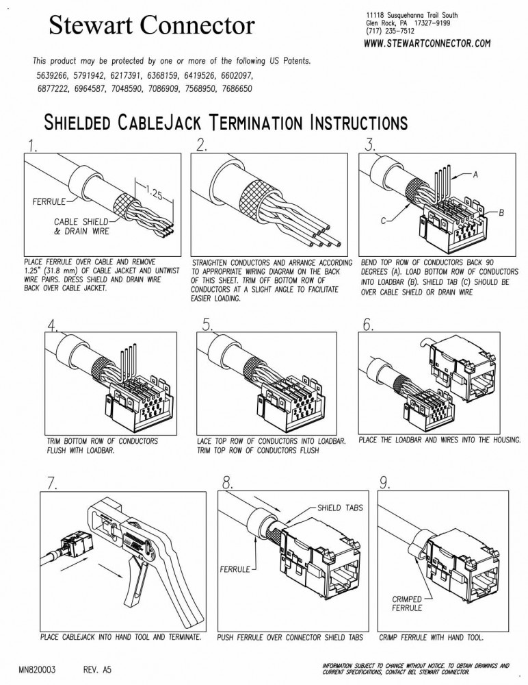 SS-82100-001 shielded CableJack termination instructions