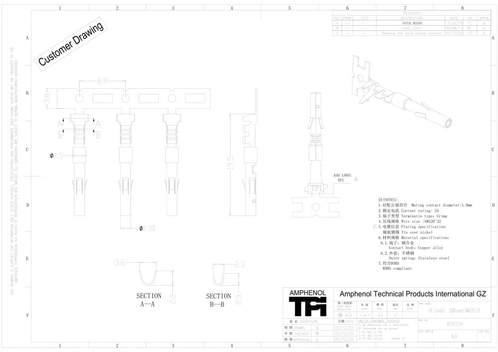 Amphenol HCTF12104 technical document preview