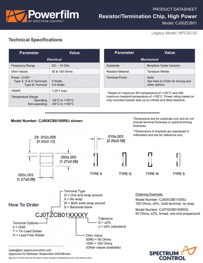 Spectrum Control CJ series resistor technical document preview