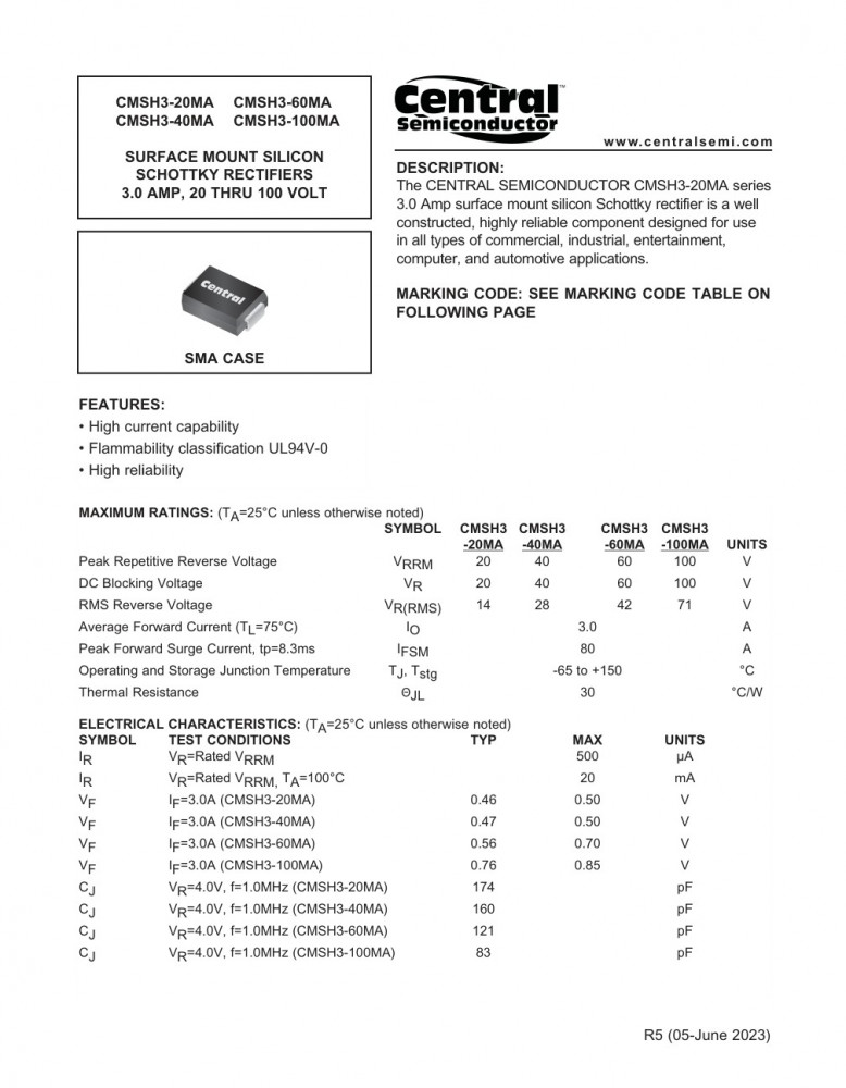 CMSH3-40MA datasheet page 1