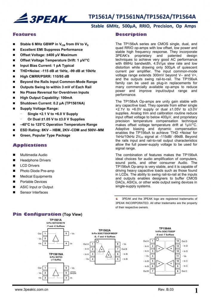 TP1562A-SR datasheet page 1