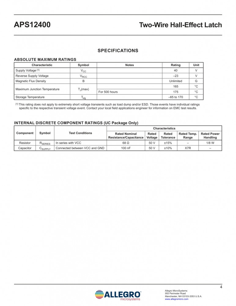 APS12400 datasheet page 4