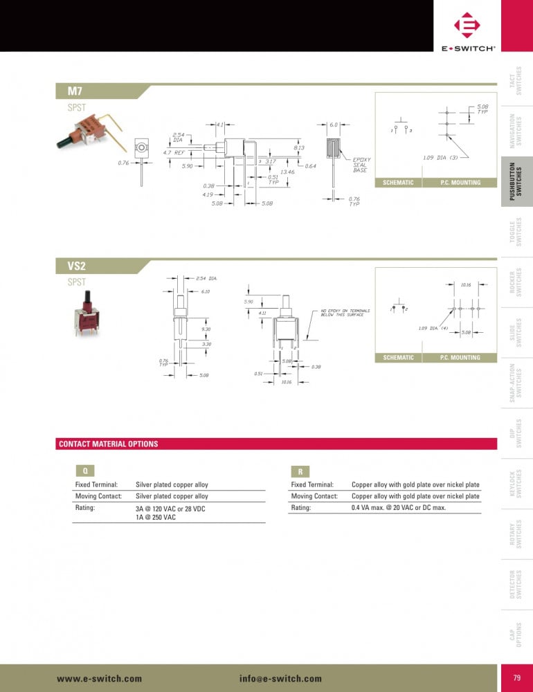 E-Switch 800A series documentation page 3