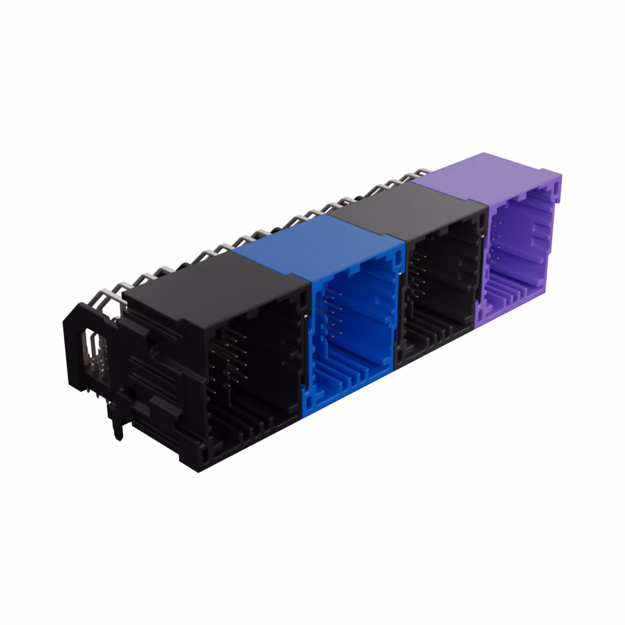 stAK50h 4 Bay Right-Angle Hybrid Header, 128 Circuits, Bay 1: 32 Circuits/Key 1/Black; Bay 2: 32 Circuits/Key 2/Blue; Bay 3: 32 Circuits/Key 3/Dark Gray; Bay 4: 32 Circuits/Key 4/Purple; Tray for sale