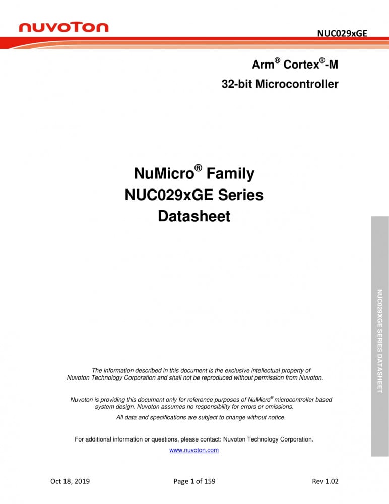 NUC029SGE datasheet page 1
