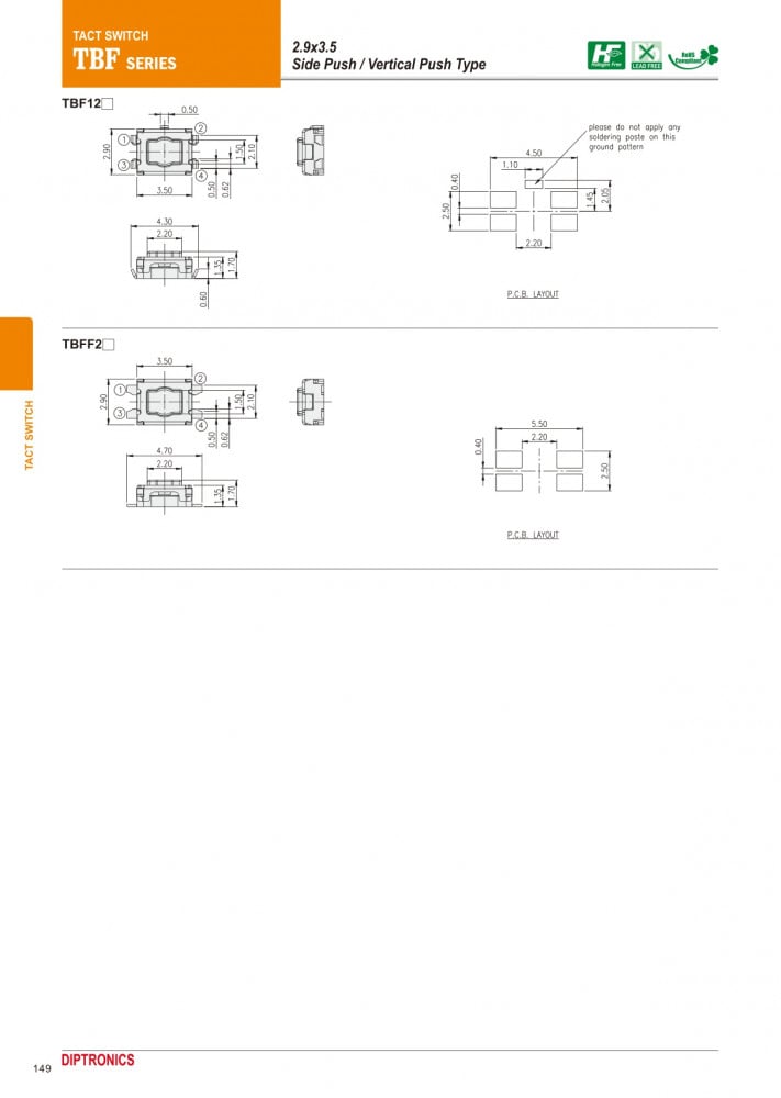 Diptronics tactile switch datasheet page 2