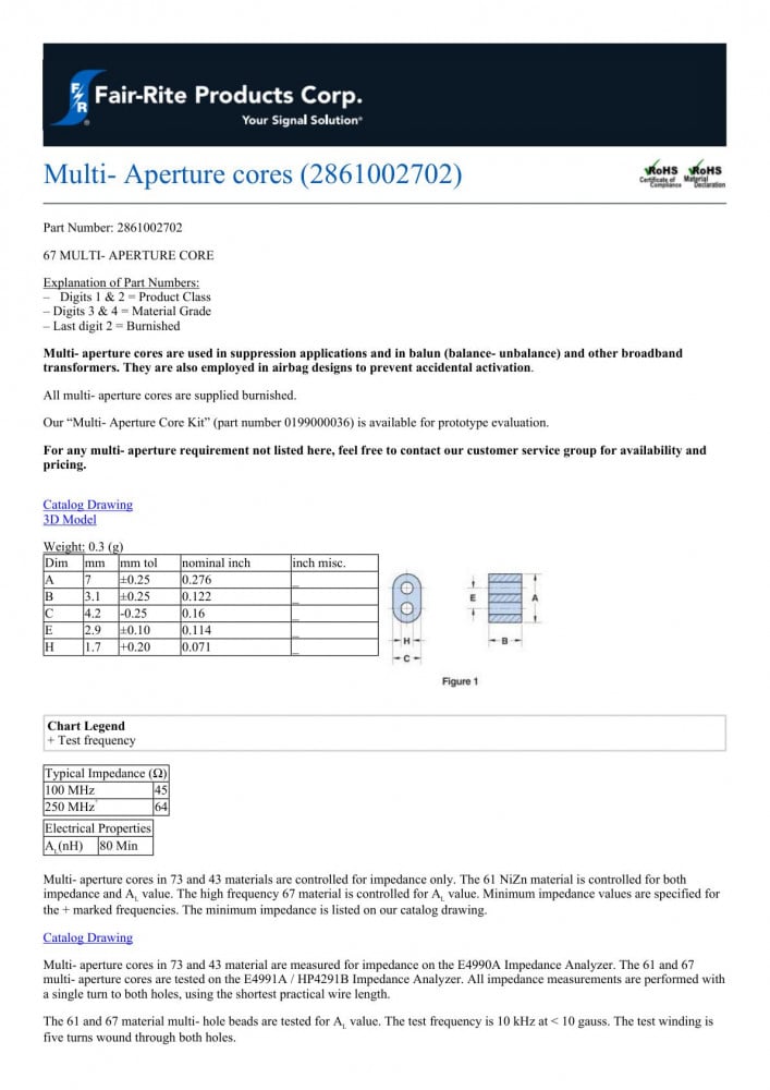 Fair-Rite 2861002702 catalog documentation page 1