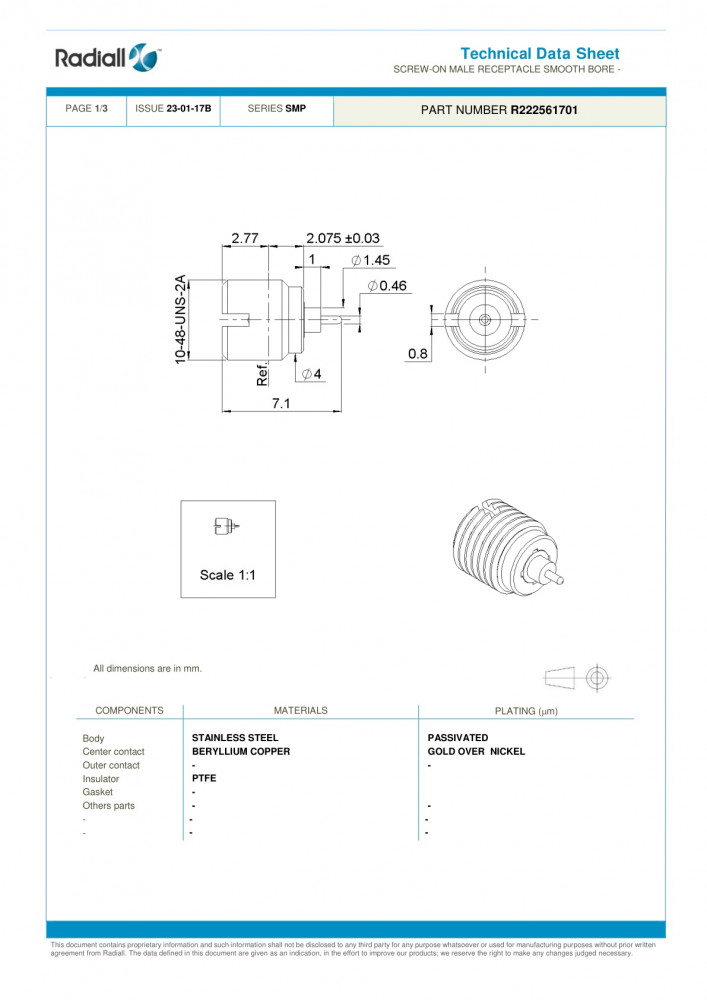 Radiall R222561701 product drawing, page 1